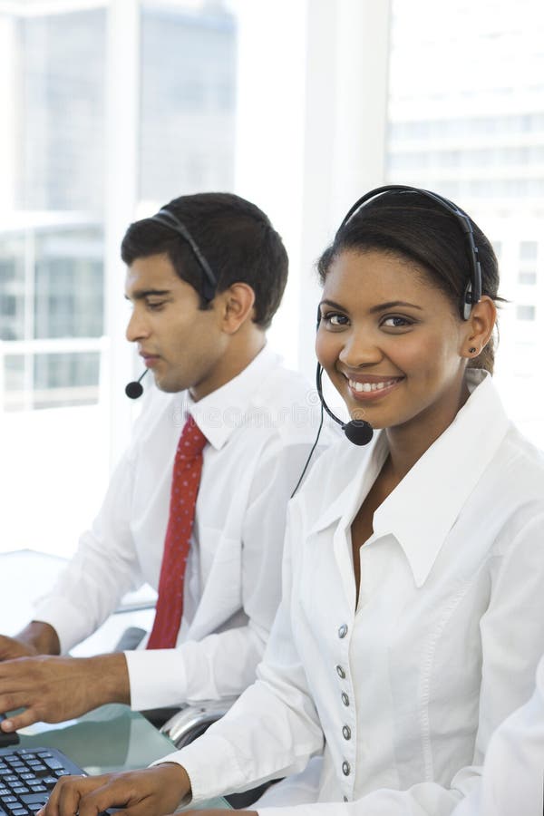 Hispanic Operator with Headset at Work Stock Photo - Image of calling ...