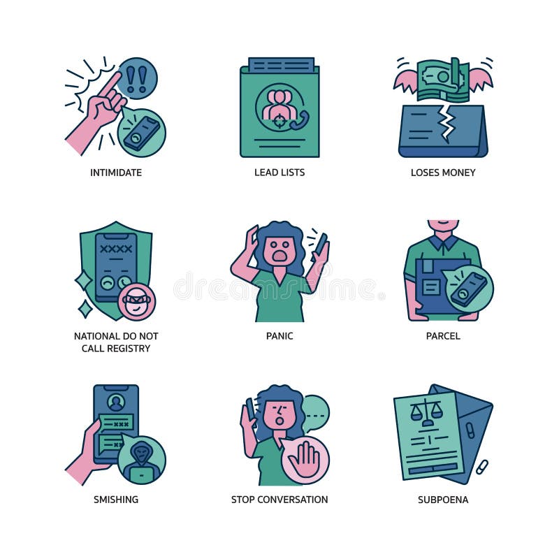 Call Center Scam Icon Set stock vector. Illustration of filled - 249996497