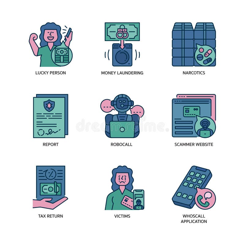 Call Center Scam Icon Set stock vector. Illustration of deceive - 249996498
