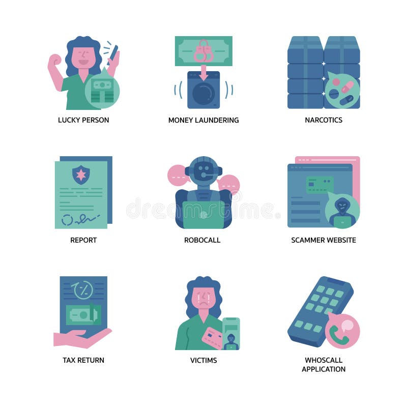 Call Center Scam Icon Set stock vector. Illustration of cybersecurity ...