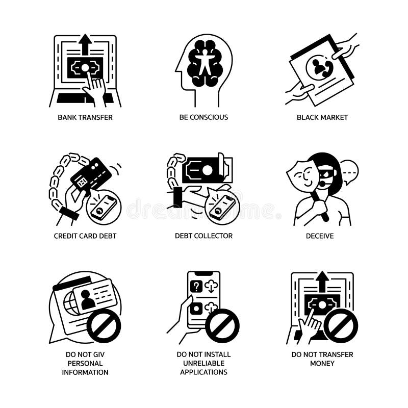 Call Center Scam Icon Set stock vector. Illustration of vector - 249996513