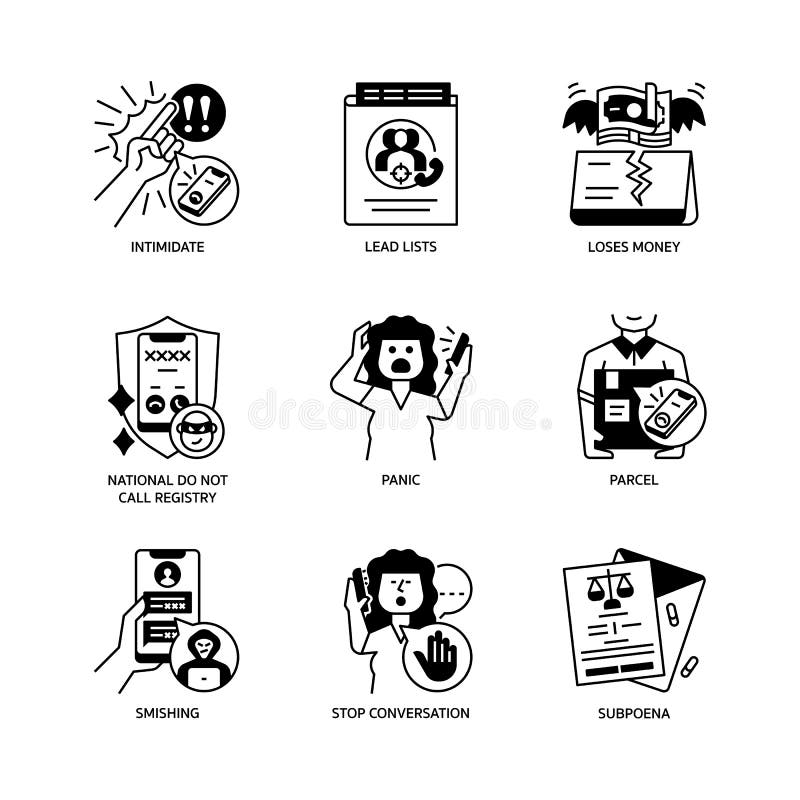 Call Center Scam Icon Set stock vector. Illustration of phone - 249996523