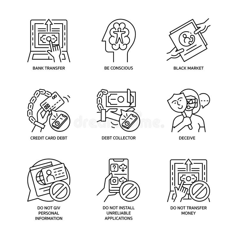 Call Center Scam Icon Set stock vector. Illustration of cybersecurity ...