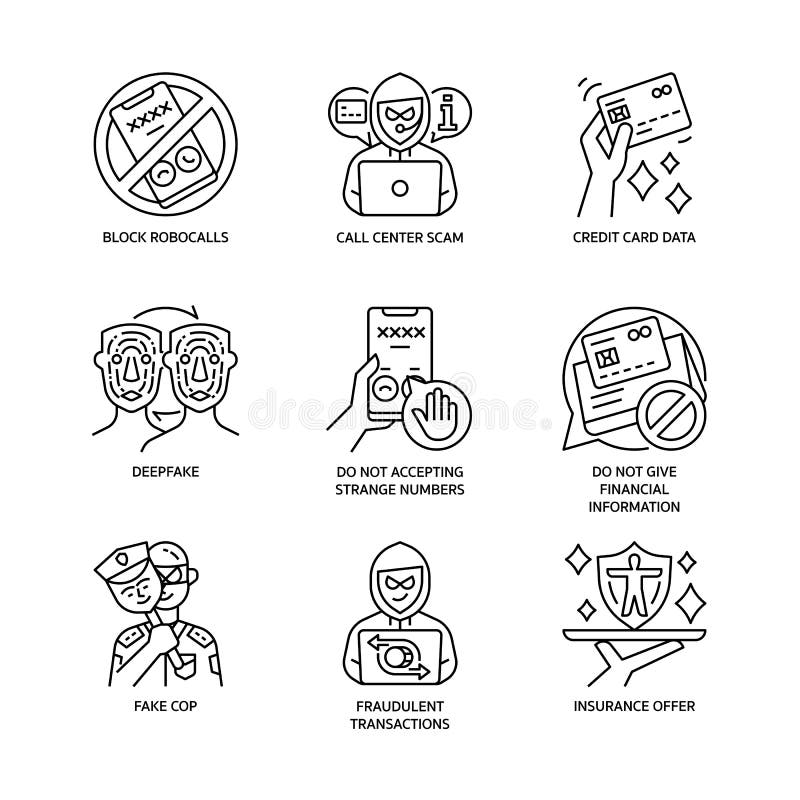Call Center Scam Icon Set stock vector. Illustration of phone - 249996532