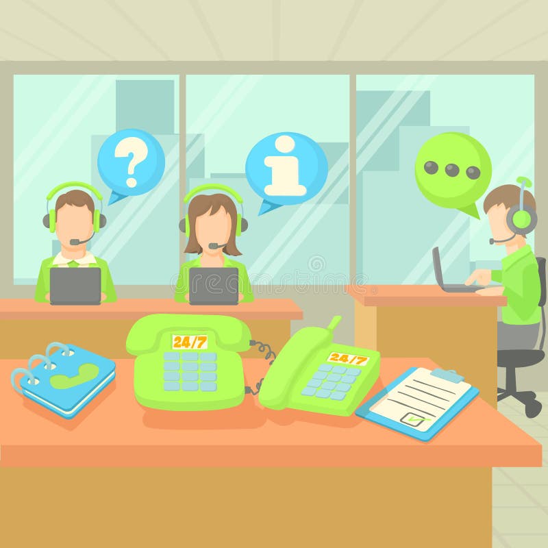 Call Center Service Concept, Cartoon Style Stock Vector - Illustration ...