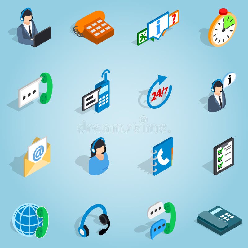 Call Center Set Icons, Isometric 3d Style Stock Vector - Illustration ...