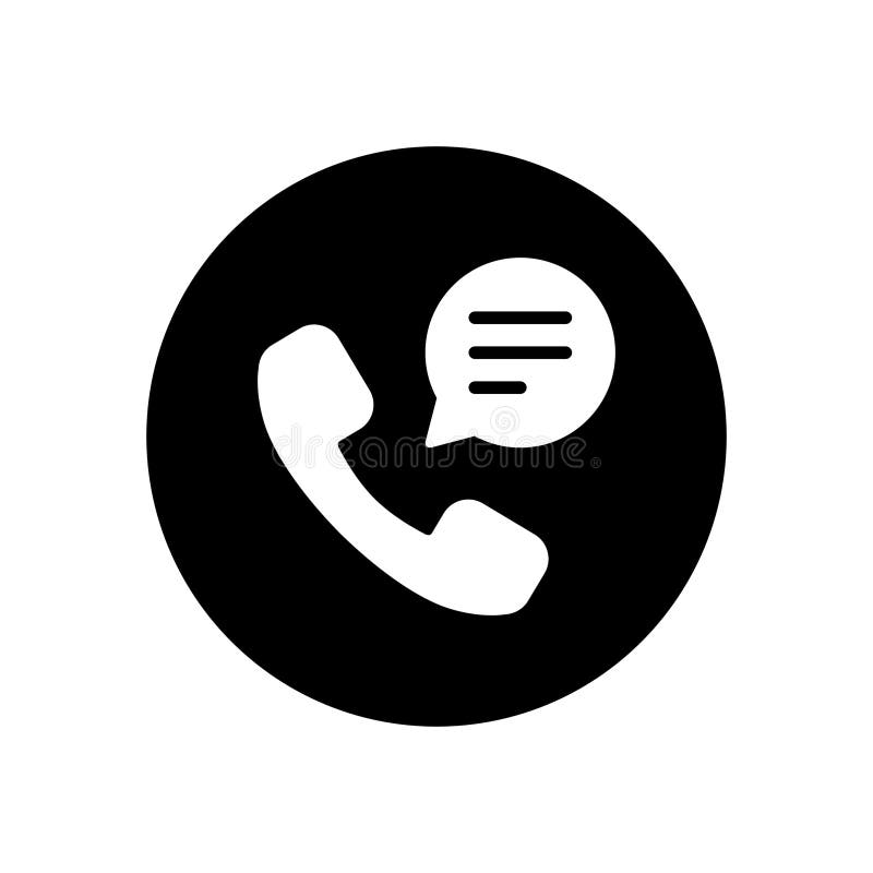 Call Center Support Icon Vector in Black Circle. Telephone with Speech ...