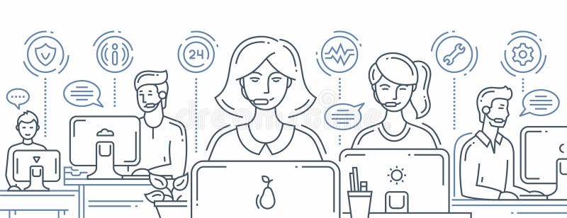 Call Center Support - Line Design Header, Banner for Your Website Stock ...