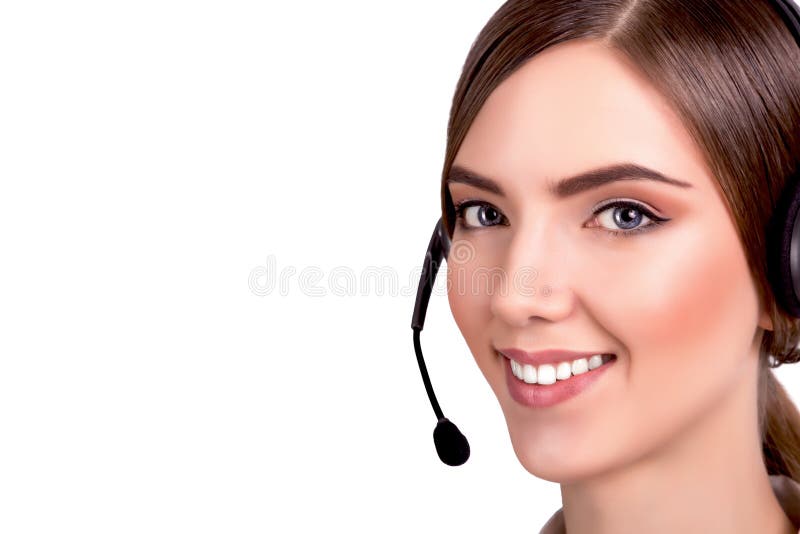 Call Center Support Phone Operator in Headset Isolated Stock Photo ...