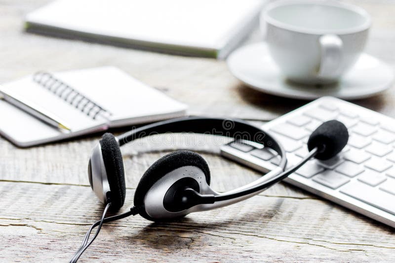 Call Center Support Table with Headset and Keyboard Stock Image - Image ...