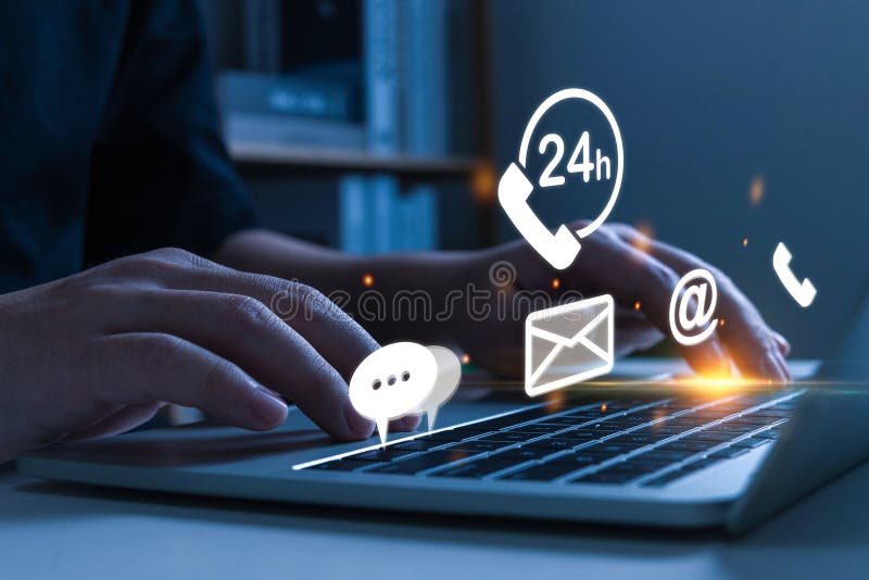 Call Center Support Work on Laptop Computer with Virtual Working 24 ...