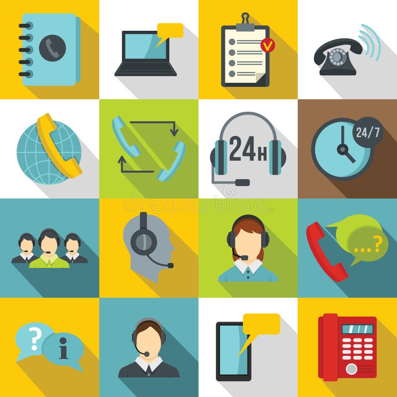 Vector Illustration of Customer Service, Call Center Operators Icons ...