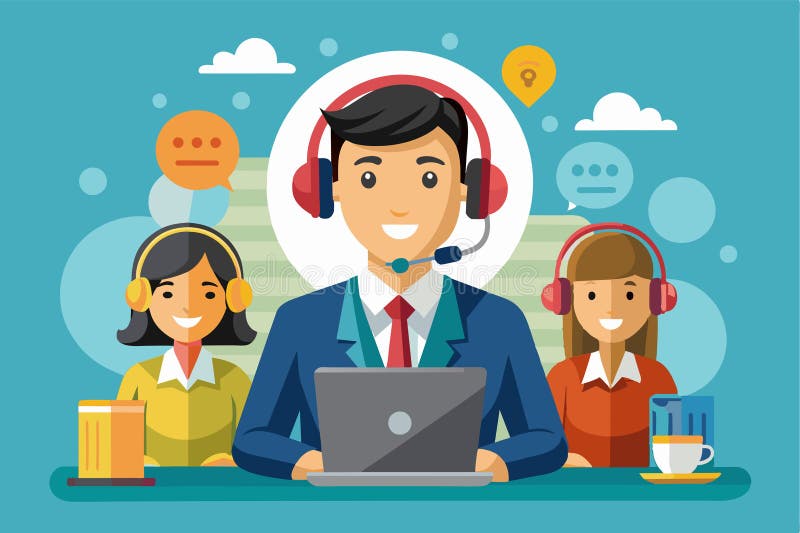 A Call Center Team Engages with Customers, Utilizing Technology To ...