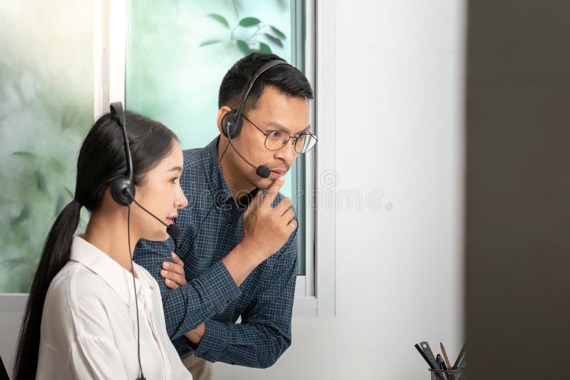 Focused Call Center Agents Engaging in Customer Interaction Stock Image ...