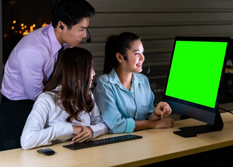 Call Center Team Night Working Stock Image - Image of operator, hard ...