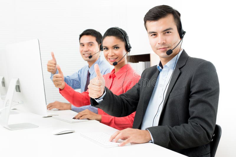 Call Center or Telemarketer Team Giving Thumbs Up Stock Photo - Image ...