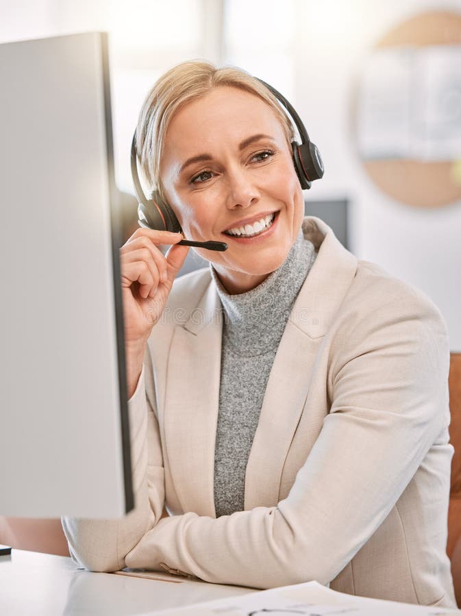 Call Center, Thinking and Headset of Woman, Smile and Friendly for ...