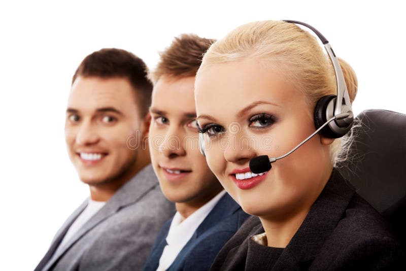Call Center- Three Smile People Stock Photo - Image of meeting, group ...