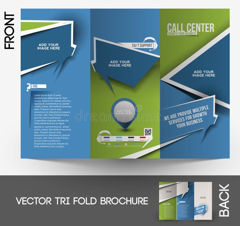 Call Center Tri-fold Brochure Stock Vector - Illustration of microphone ...