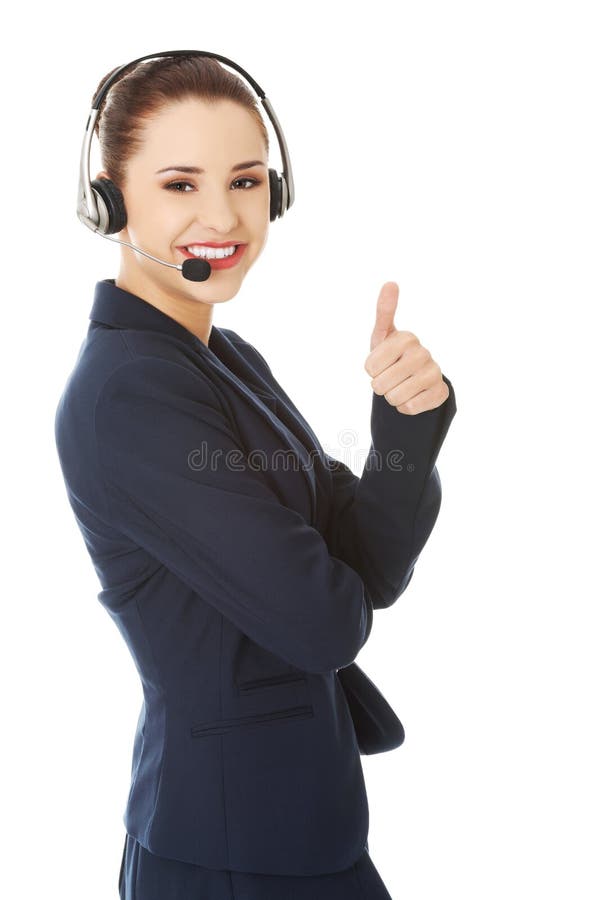 Smiling Receptionist with Headset Stock Photo - Image of attention ...