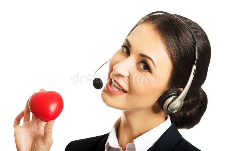 Call Center Woman Holding Heart Model Stock Image - Image of corporate ...