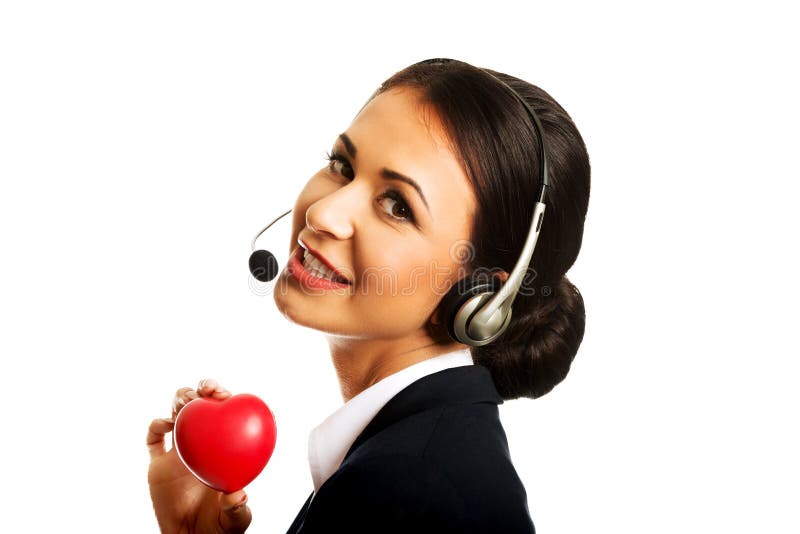Call Center Woman Holding Heart Model Stock Image - Image of ...