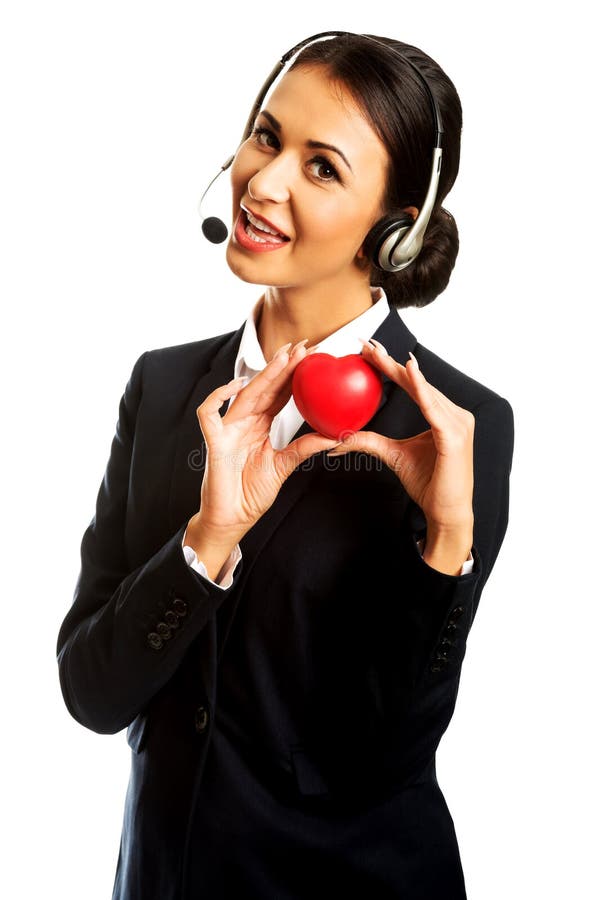 Call Center Woman Holding Heart Model Stock Photo - Image of help, face ...