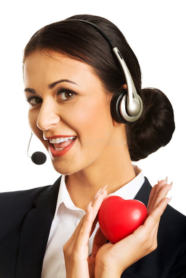 Call Center Woman Holding Heart Model Stock Image - Image of call ...