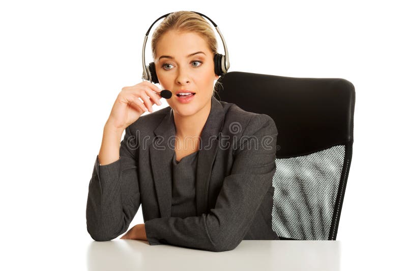 Call Center Woman Sitting at the Desk Stock Photo - Image of cheerful ...