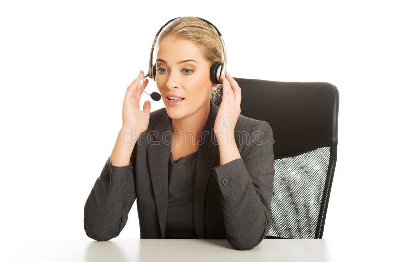 Call Center Woman Sitting at the Desk Stock Image - Image of agent ...