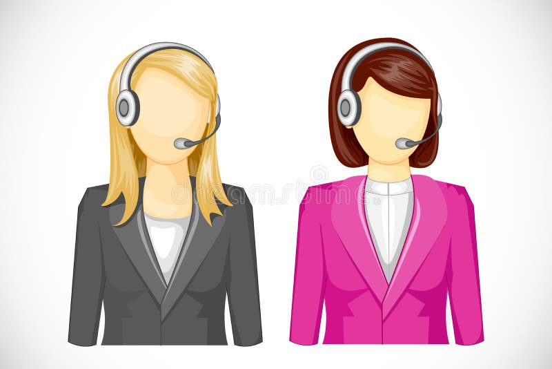 Male and Female Call Center Avatar Icons with Speech Bubbles. Stock ...