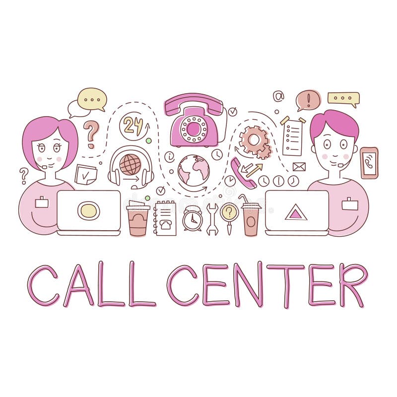 Call Center Work Elements Creative Sketch Infographic Stock Vector ...