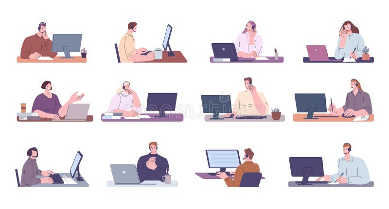 Call Center Worker Characters. People Talk, Representative Man or ...