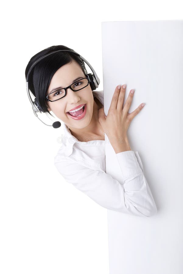 Call Center Worker Holding Blank Sign Board Stock Image - Image of hold ...