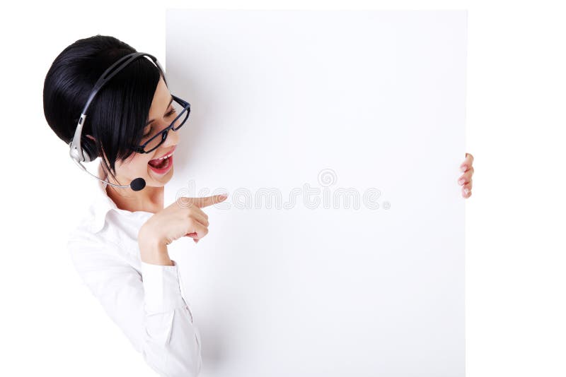 Call Center Worker Holding Blank Sign Board Stock Image - Image of ...
