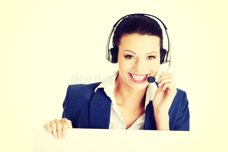 Call Center Worker Holding Blank Sign Board Stock Image - Image of ...