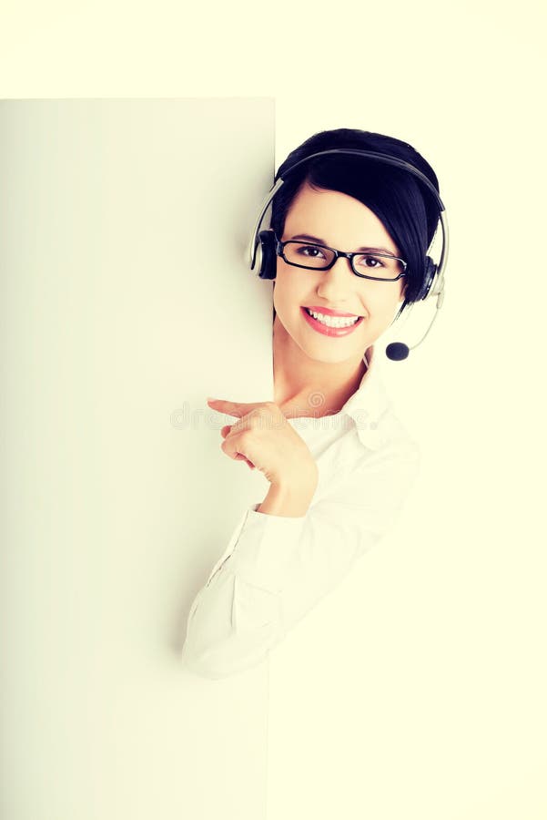 Call Center Worker Holding Blank Sign Board Stock Photo - Image of ...