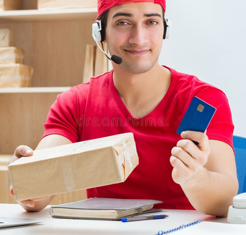Call Center Worker at Parcel Distribution Center in Post Office Stock ...