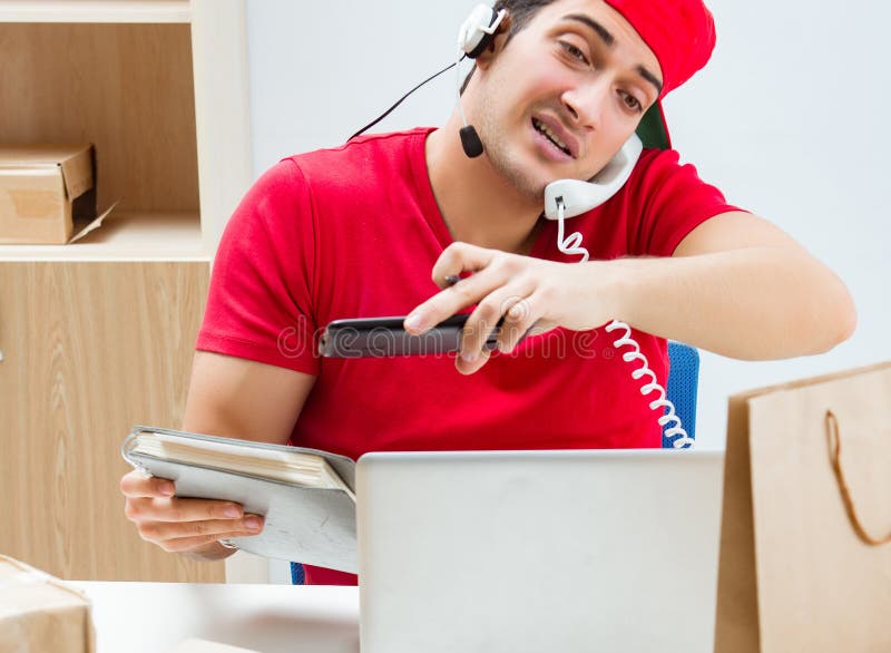 Call Center Worker at Parcel Distribution Center in Post Office Stock ...