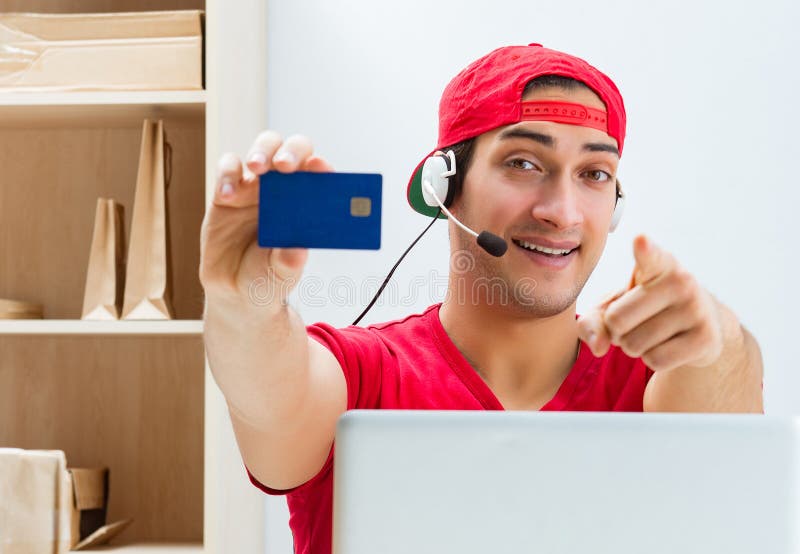 Call Center Worker at Parcel Distribution Center in Post Office Stock ...