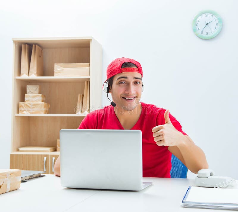 Call Center Worker at Parcel Distribution Center in Post Office Stock ...