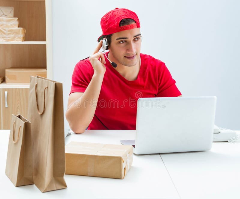 Call Center Worker at Parcel Distribution Center in Post Office Stock ...