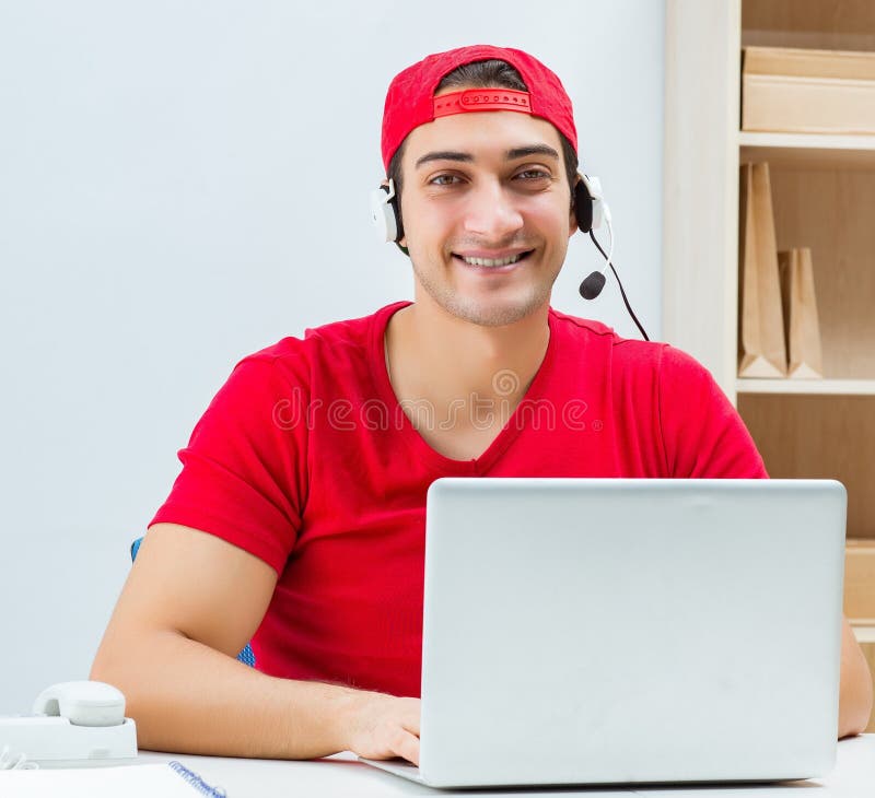 The Call Center Worker at Parcel Distribution Center in Post Off Stock ...