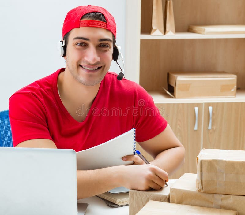 Call Center Worker at Parcel Distribution Center in Post Office Stock ...