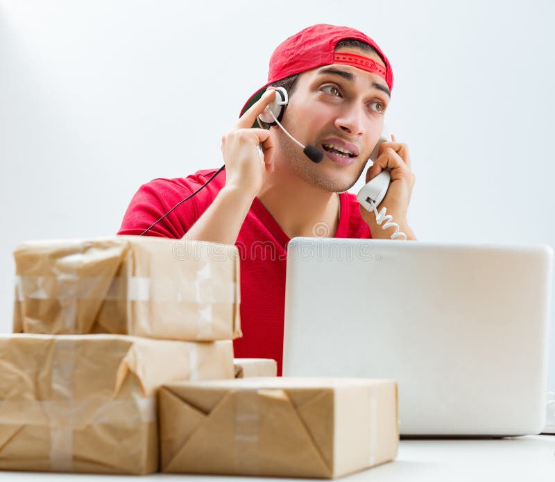Call Center Worker at Parcel Distribution Center in Post Office Stock ...