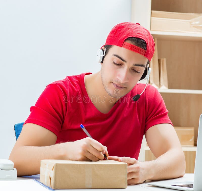 Call Center Worker at Parcel Distribution Center in Post Office Stock ...
