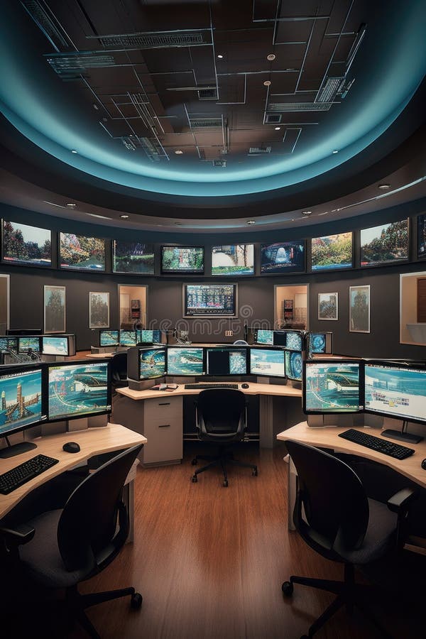 Call Center Workspace with Multiple Computer Screens Stock Illustration ...