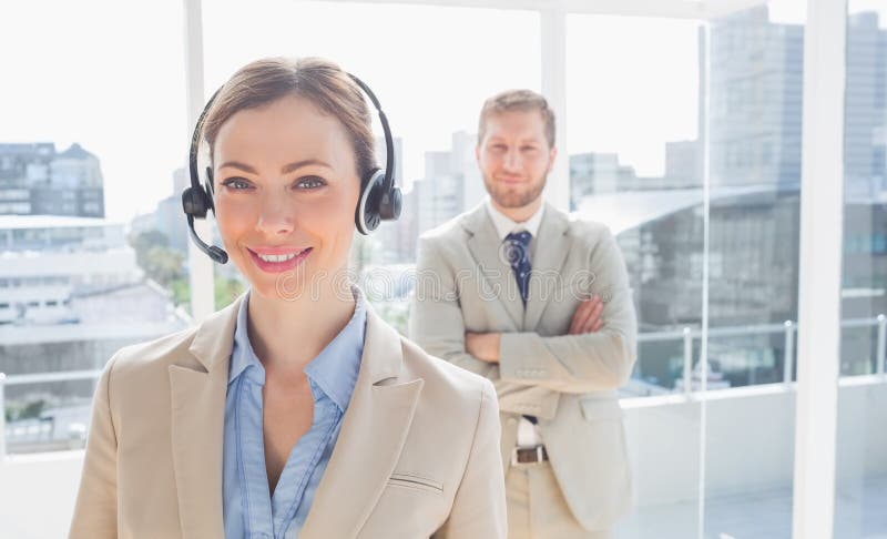 Call Centre Employees Smiling while Sitting Stock Image - Image of sale ...