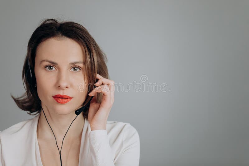 Call Centre Agent Talking with Their Headset in a Bright Office. Call ...