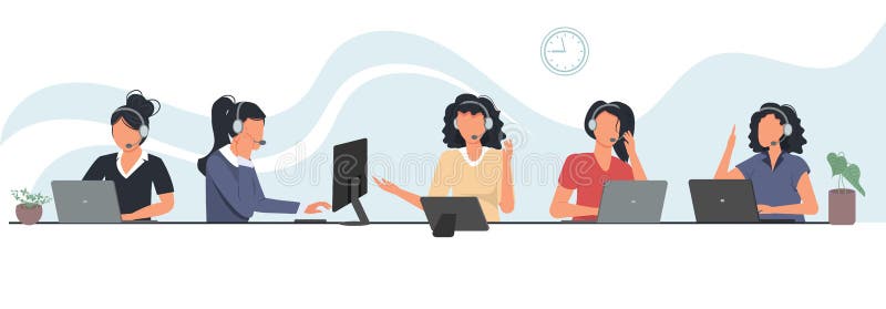 Call Centre Employees Working on Computers Stock Vector - Illustration ...